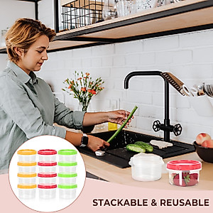 GothaBach 12 Pack 8 oz Plastic Containers with Lids, Small Freezer Containers, Reusable Deli Containers Food Storage Jars, 8 oz Plastic Food Sauce Containers(3 Colors)