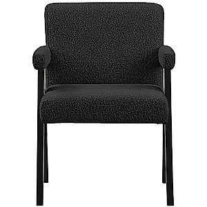 Meridian Furniture 481Black Woodloch Collection Mid-Century Modern Boucle Fabric Upholstered Accent Chair with Rich Black Boucle Fabric, Black Finish Solid Wood, 24.5" W x 23.5" D x 32" H, Black