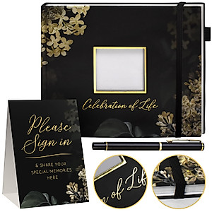 Elegant Black Funeral Guest Book, 10 x 8 Inches 120 Pages Guest Book for Funeral, 360 Entries Guest Book for Funeral and Memory, Memorial Service Guest Book with Pen and Sign, Memorial Guest Book