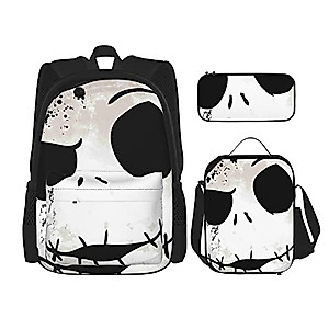 halloween nightmare 3 Piece Backpack Set Cartoon Backpack with Lunch Box Pencil Case for girls teens Women Men Durable Laptop Bag school backpack Wear Resistant christmas Hiking Camping Daypack C 3