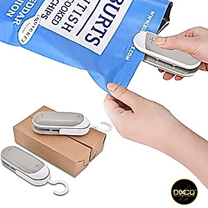 Mini Bag Sealer, Chip Bag Seal Tool, Portable Heat Vacuum Sealer, 2 in 1 Cutter and Press Packaging, Small Sealing Machine for Potato Chips, Plastic Snack Bags, Kitchen Food Storage Hand Sealers