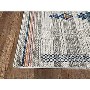 Abani Porto Collection 4' x 6' Southwestern Area Rug, Rectangular Turkish Beige & Blue Tribal Print Accent Rug Rugs
