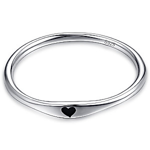 AVECON 925 Sterling Silver Simple Carve Heart Wedding Band Stackable Promise Ring for Her Size 5.5