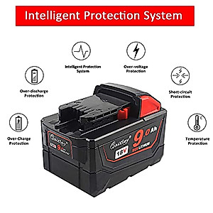 TENMOER 2 Pack 9.0Ah Compatible with Milwaukee 18V Battery Replacement for Milwaukee 18V Batteries 48-11-1890