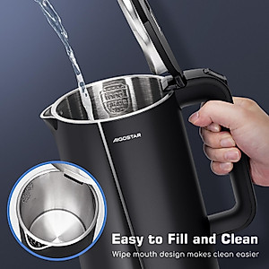Aigostar Electric Kettle, 1.7L Double Wall 304 Stainless Steel Interior Hot Water Boiler Heater, Cool Touch Electric Tea Kettle, 1500W Fast Boiling, Auto Shut-Off, Boil Dry Protection, BPA-Free, Black
