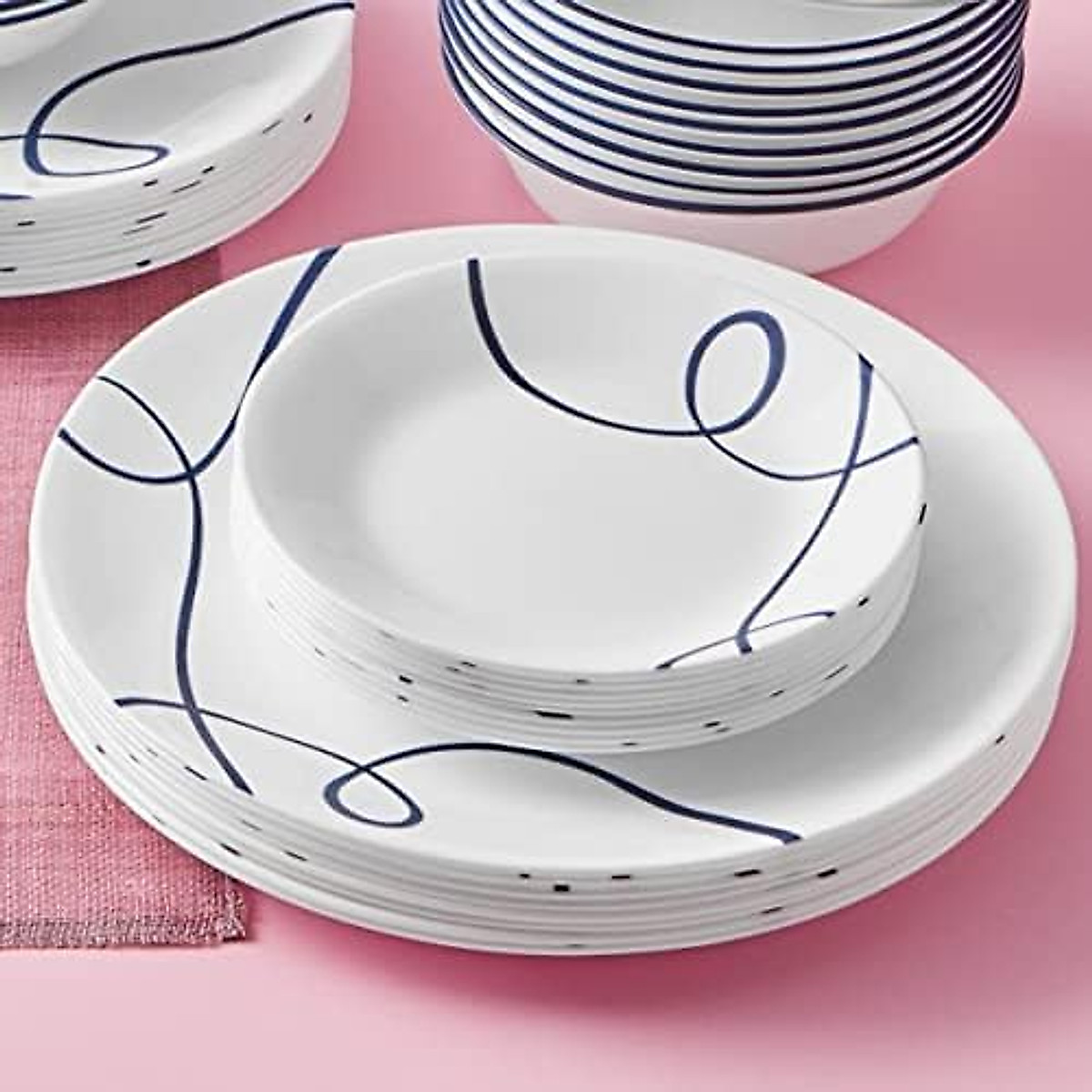 Corelle Lia 12-Piece Chips & Cracks Resistant Dinnerware Set, Service for 4, Blue,white