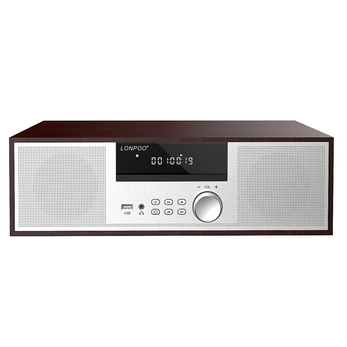LONPOO Nostalgic Home Stereo System, Vintage Micro Component 40W RMS CD Player & Wireless Bluetooth Audio Streaming,FM Radio,USB Playback,Aux-in & Earphone Port