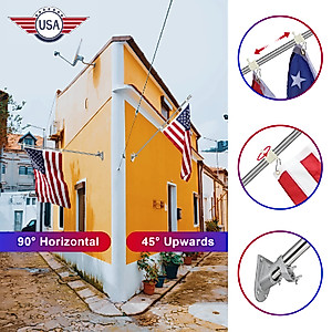 SANDEGOO Flag Pole for House with American Flag-6FT Silver Flag and Pole with Wall Mounted Bracket and 3x5 Embroidered US Flag Rustproof Tangle Flag Pole for House Yard Residential or Commercial