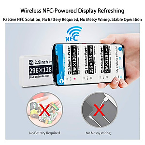 Waveshare 2.9inch Passive NFC-Powered e-Paper No Battery Required No Messy Wiring Novel Passive NFC Tech Wireless Powering & Data Transfer APP Provided 296×128 Pixel,Black& White Color