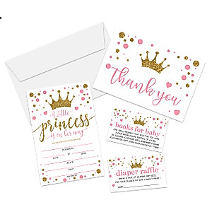 Baby Shower Invitation Set, Books For Baby, Thank You, Diaper Raffle, Fill In Invites Cards, Each Design 25 Cards & Envelopes (Total 100 Cards) – (bb019-taozhuang)