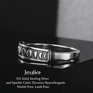 Jeulia Gothic Black Band For Men Women Moon Phase Ring Silver Punk Ring Jewelry Vintage Cool Nature Ring For Teen boys Engagement Band with Jewelry Gift Box (Moon Phase, 8.5)