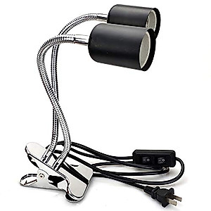 AMZCOOL Reptiles Dual Lamp Fixture Holder Clamp Two Independently Switches Adjustable Stand for Pet Habitat UVA UVB Heat Light Bulbs/Lamps