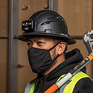 Klein Tools 60347 Hard Hat, Vented Full Brim, Class C, Premium KARBN Pattern, Rechargeable Lamp, Padded Sweat-Wicking Sweatband, Top Pad