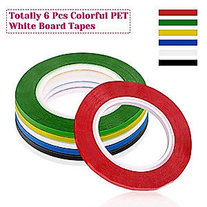 Cridoz 6 Rolls 1/8 Whiteboard Tape Thin White Board Tape Lines Pinstripe Dry Erase Art Tape Graphic Chart Grid Electrical Tape, 108 Feet Per Roll