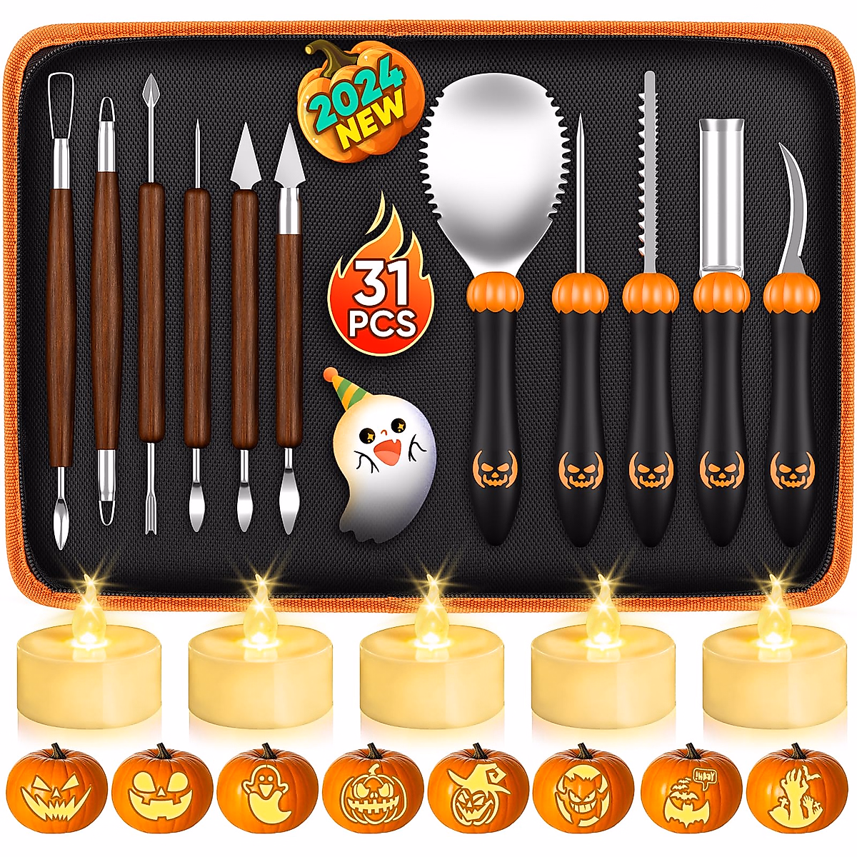 31 PCS Pumpkin Carving Kit, Pumpkin Carving Tools, Halloween Pumpkin Carving Kit with Stencils, Professional Pumpkin Carving Stencils for Adults, Pumpkin Carving Knife, Pumpkin Carving Set for Kids