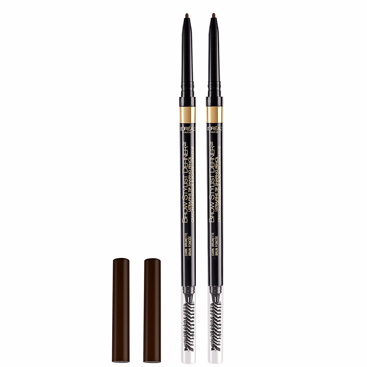 L'Oreal Paris Makeup Brow Stylist Definer Waterproof Eyebrow Pencil, Ultra-Fine Mechanical Pencil, Draws Tiny Brow Hairs and Fills in Sparse Areas and Gaps, Dark Brunette, 0.11 Ounce (Pack of 2)