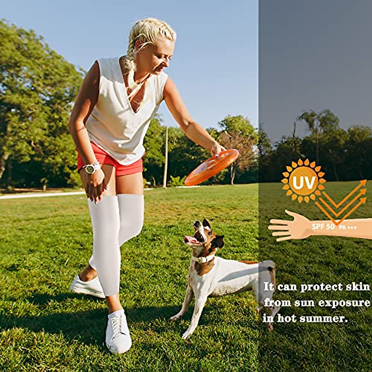 Skylety Compression Leg Sleeve Full Length Leg Sleeves Sports Cycling Leg Sleeves for Men Women, Running, Basketball (4 Pieces,Black and White,L)