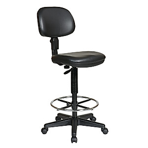 Office Star DC Series Adjustable Drafting Chair with Foot Ring and Sculptured Foam Seat, Black Vinyl