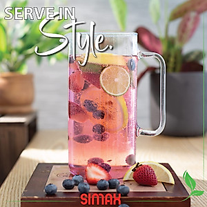 Simax Glass Pitcher, 32 Ounce (1 Quart) Borosilicate Glass, Hot and Cold Safe Iced Tea Pitchers for Drinks, Glass Water Pitcher, Cocktail Jug, Lemonade Pitcher, Sangria Pitchers, Juice Pitchers
