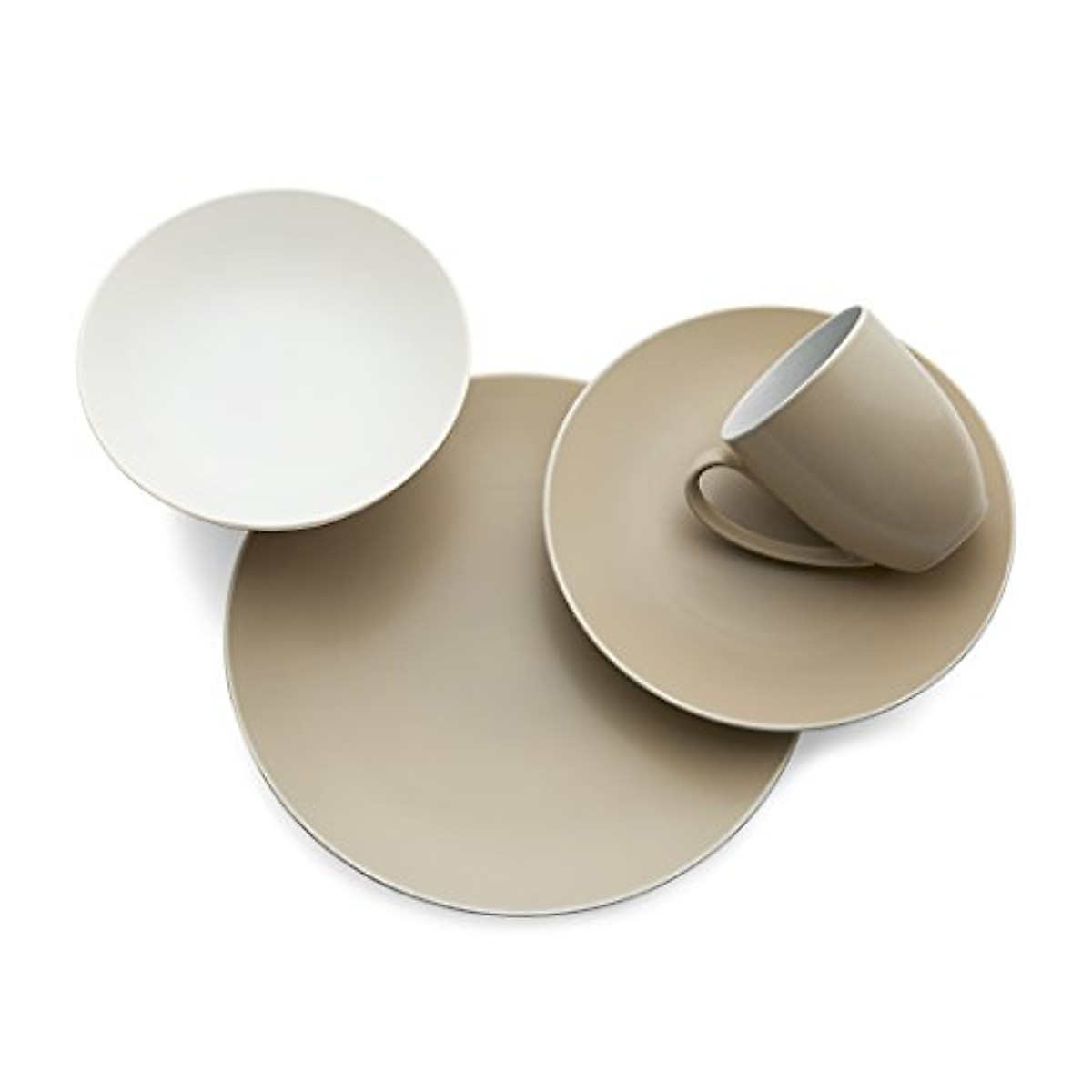 Nambe - POP Collection - Sand Colored Place Setting - 4 Piece Set Includes Dinner Plate, Salad Plate, Soup Bowl, and Mug - Designed by Robin Levien