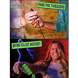 ShiZap! - Illuminated Electric Shock Stacking Block Game, Plastic Tumble Tower Blocks, Shocking Tweezers, LED Base That Plays Suspenseful Music, Family Fun Party Games for Teenage Boys, Girls, Adults