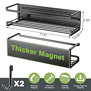 Bunoxea Magnetic Spice Rack for Refrigerator,Strong Magnetic Shelf with 2 Removable Hooks,Magnetic Refrigerator Organizer, Spice and Seasoning Organizer Gadgets,2 Pack