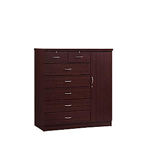 Hodedah 7 Drawer Jumbo Chest, Five Large & Two Smaller Drawers with Two Lock, Hanging Rod, and Three Shelves | Mahogany, 17.76" D X 47.24" W X 48.39" H