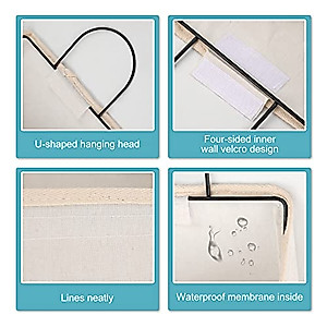 Surblue Wall Hanging Storage Bag with Sticky Hook, Closet Hanging Storage for Pocket, Bathroom Dormitory Organizer Bag, Linen Cotton Organizer Box Containers for Bedroom(White)