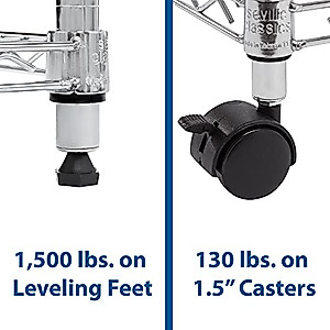 Seville Classics 5-Tier Wire Shelving with Wheels, 5-Tier, 30"" W x 14"" D (NEW MODEL), Chrome Plating, Plated Steel