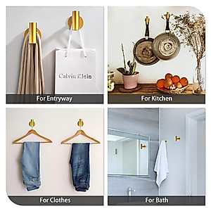 lmytdo Towel Hooks for Bathrooms, Coat/Robe Hook Gold Stainless Steel Heavy Duty Hangers for Bedroom Kitchen Livingroom Garage Hotel Shower Hooks (2 Pack