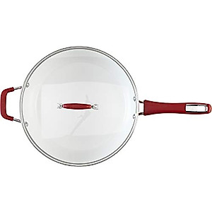 Bialetti Aeternum Nonstick White Ceramic Cookware, 12" Covered Lid Saute Pan, Red & White