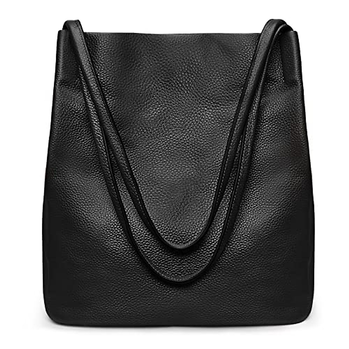 Kattee Women Soft Genuine Leather Totes Shoulder Bag Purses and Handbags with Top Magnetic Snap Closure (Black)
