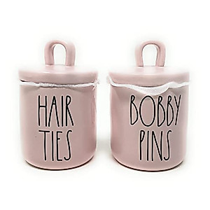 Rae Dunn Hair Ties And Bobby Pins Pink Ceramic Canister Set