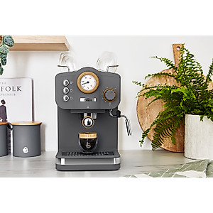 Swan Nordic Espresso Maker Machine, 15 Bars of Pressure, Milk Frother, 1.2L Tank, Scandi Style Matte Finish Slate Grey (SK22111GRYN)