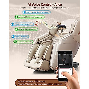 RELX Massage Chair Full Body Zero Gravity SL-Track Shiatsu Massage Chair, 12 Modes, Airbag Massage, with Yoga Stretch, Foot Massage, AI Control（Cream）