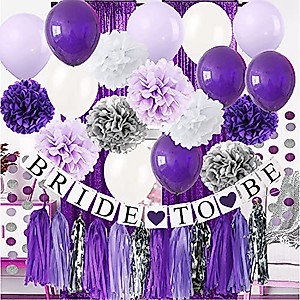 Purple Bridal Shower Decorations Bachelorette Party Decorations Purple Silver White Tissue Pom Pom Bride To Be Banner Purple White Balloons for Engagement Party /Wedding Shower /Hen Party