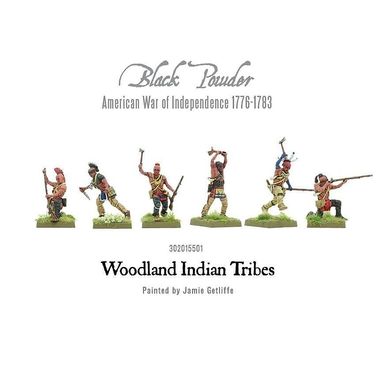Warlord Black Powder Revolutionary War Native American Woodland Indians Tribe 1:56 Tabletop Miniatures - Plastic Paintable 1700-1900 Soldiers Set, Table Top 28mm Military Minifigures for Adults