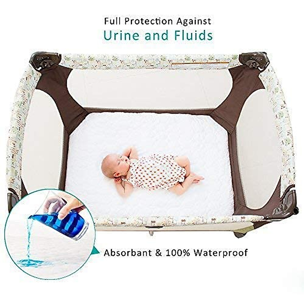 Pack n Play Mattress Pad and Pack N Play Mattress Topper, Trifold Playard Mattress Topper, Waterproof Crib Mattress Pad Cover for Pack N Play - 39" x 27" Fitted Pad