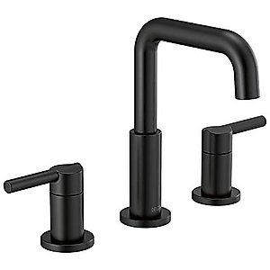 Delta Faucet Nicoli Widespread Bathroom Faucet 3 Hole, Matte Black Bathroom Faucet, 2 Handle Bathroom Faucet, Bathroom Sink Faucet, Drain Assembly, Matte Black 35849LF-BL