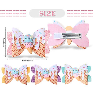 Whaline Ice Cream Glitter Bow Hair Clips 4Pcs Summer Hair Bow Barrette Colorful PU Leather Hairgrips Sparkly Alligator Hair Clips for Girls Women Hair Accessories Birthday Party Ball Supplies