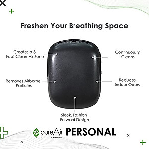 Greentech Environmental pureAir Personal - Wearable Air Filter and Air Cleaner, Air Purifiers for Home, Office, and Car, Creates 3 Feet Clean-Air Zone, All Day Purification