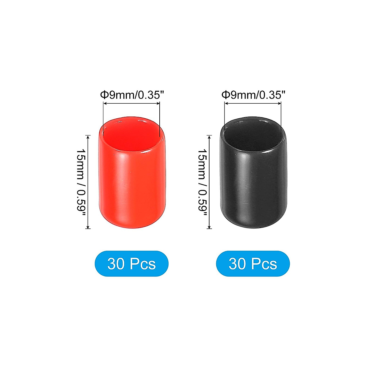 PATIKIL 9 mm Round Rubber End Caps, 60 Pack Vinyl Bolt Cover Caps Flexible Screw Thread Protectors for Metal Tubing Rod Bolts Cue Pools, Black-Red