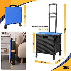 Foldable Utility Cart Folding Portable Rolling Crate Handcart Handcart Shopping Trolley Wheel Box with Lid,360°Rotate Wheels,Heavy Duty Durable Dolly Cart for Teacher Tourist Shopping Office Outdoor