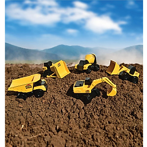 Micro Mini Construction Vehicles – Set of 5 Toy Cars and Trucks for Kids | Sensory Bin for Boys | Excavator Bulldozer Dump Truck Cement Mixer | Free Wheeling with Moving Parts – Maxx Action