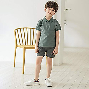 CUNYI Boys' Solid Color Cotton Pique Polo Uniform Shirts Short Sleeve, Green, 110