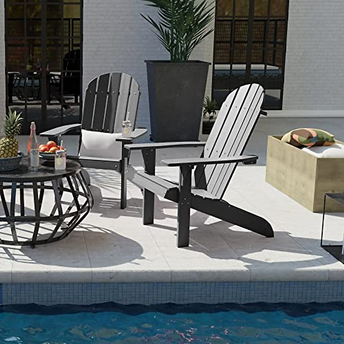 PolyTEAK Adirondack Chair, Premium Weather Resistant Poly Lumber, Outdoor Patio Furniture, Up to 300 lbs, Plastic Adirondack Chairs for Porch, Deck, & Pool Side, Traditional Element Collection, Grey