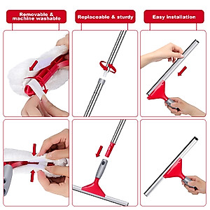 ZNM Window Cleaning Squeegee Kit, 2 in 1 Window Washing Kit with 62'' Extension Pole & Window Cleaner Tool, Professional Window Squeegee for Home Shower Mirror Car Glass Indoor & Outdoor