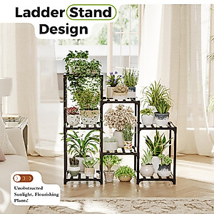 Bamworld Plant Stand Black Plant Shelf Indoor Plant Table for Multiple Plants 3 Tiers 7 Pots Ladder Plant Holder Table Plant Pot Stand for Window Garden Balcony Living Room