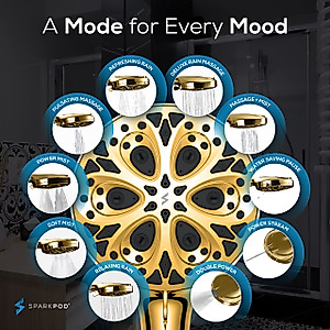 SparkPod 10-Mode Shower Head with Hose - Luxury 5" High Pressure Shower Heads - Handheld Shower Head with High Pressure Built-In Power Jet, Stainless Steel 6ft Hose and Bracket (Egyptian Gold)