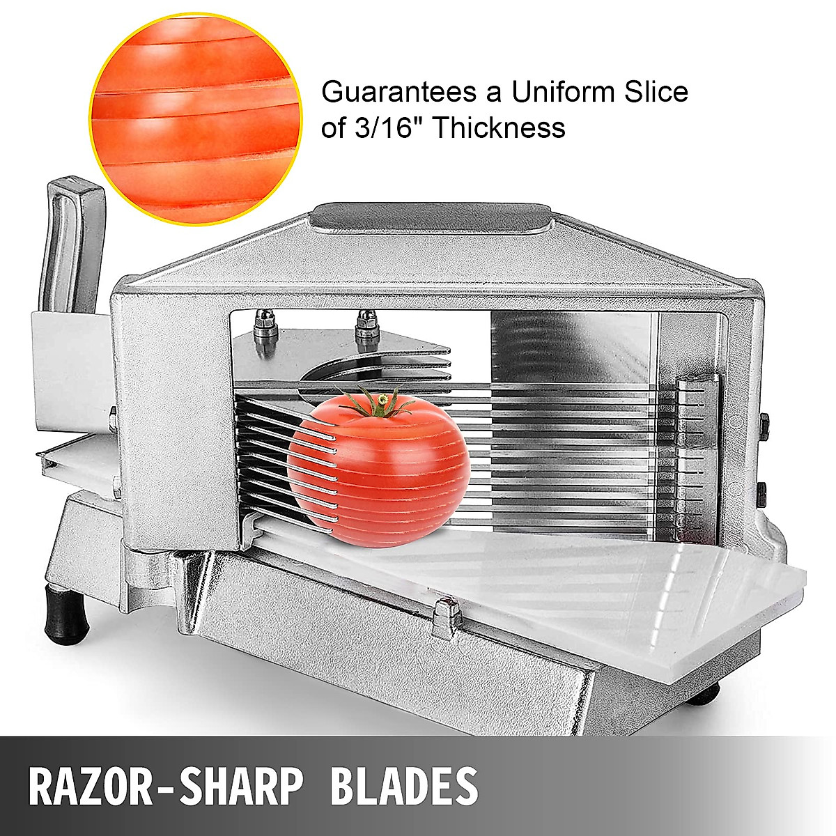 VEVOR Commercial Tomato Slicer, 3/16-Inch Tomato Cutter Vegetable Slicer, Manual Tomato Cutter with Built-in Cutting Board, Stainless Steel Blades for Restaurant or Home Use